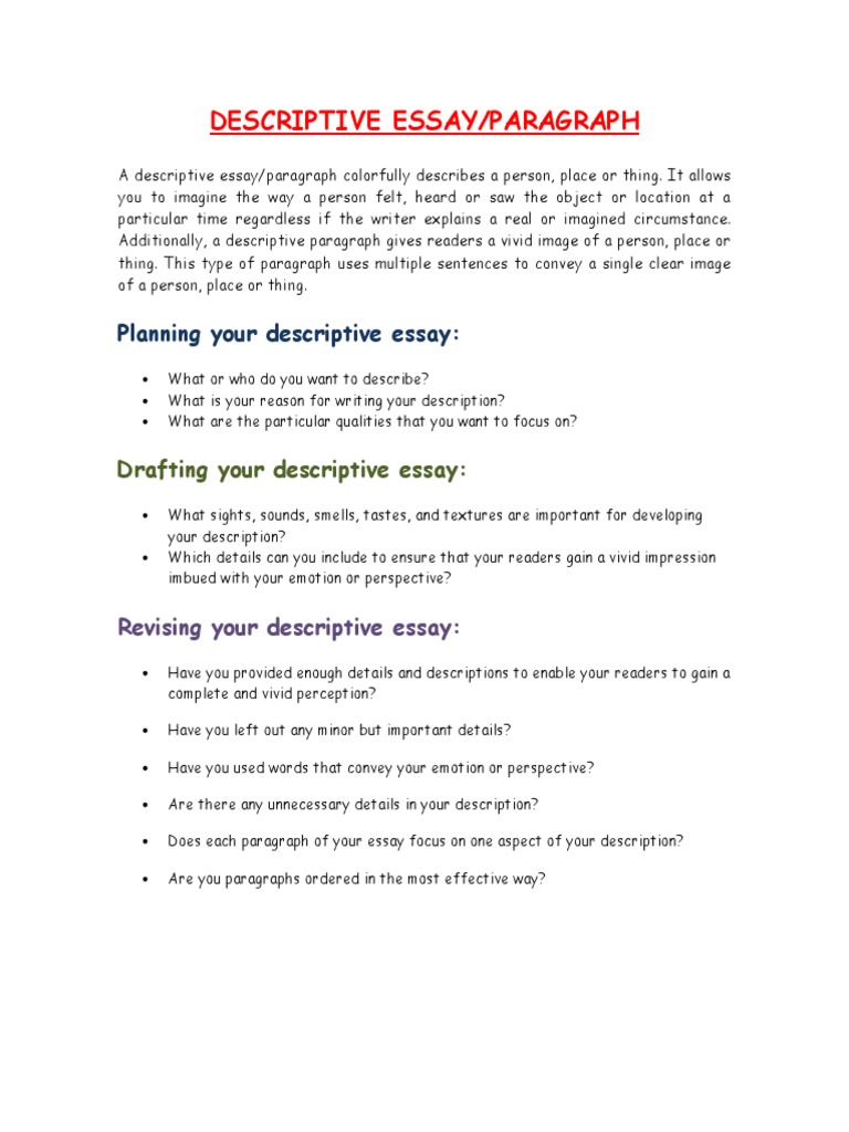 Guide to Writing Descriptive Essays | PDF | Essays | Perception
