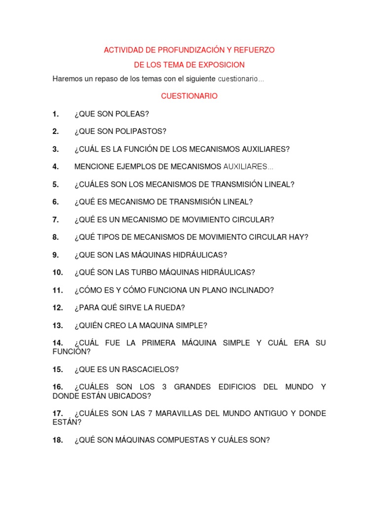 Cuestionario de Refuerzo | PDF