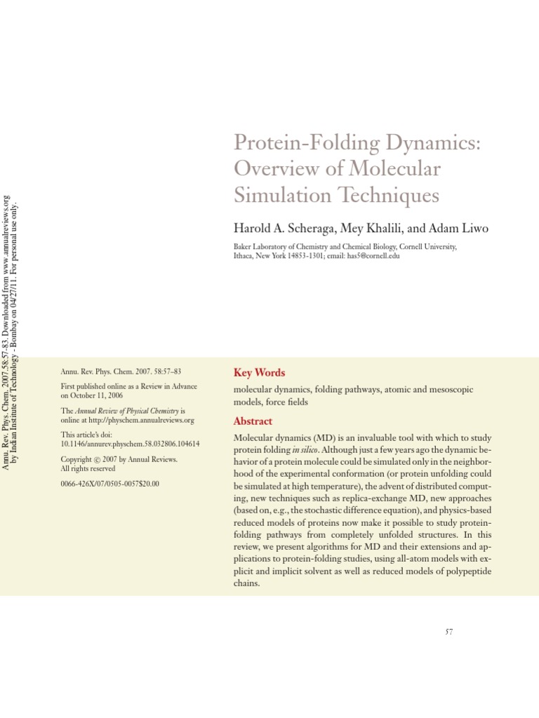 Protein-Folding Dynamics: Overview of Molecular Simulation Techniques ...