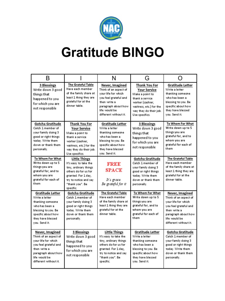 Gratitude Bingo | PDF | Gratitude