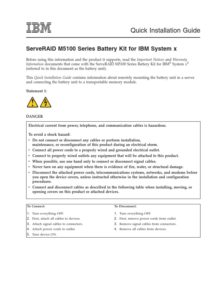ServeRAID M5100 Series Battery Kit For IBM System X - Quick ...