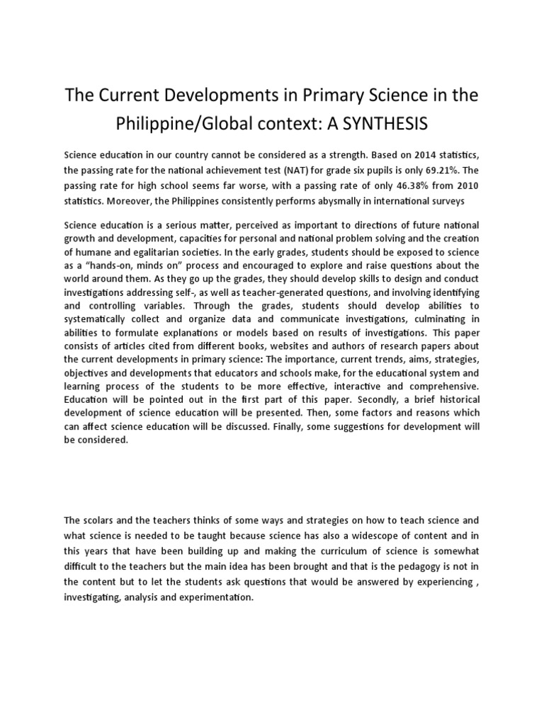 The Current Developments in Primary Science in The Philippine/Global ...
