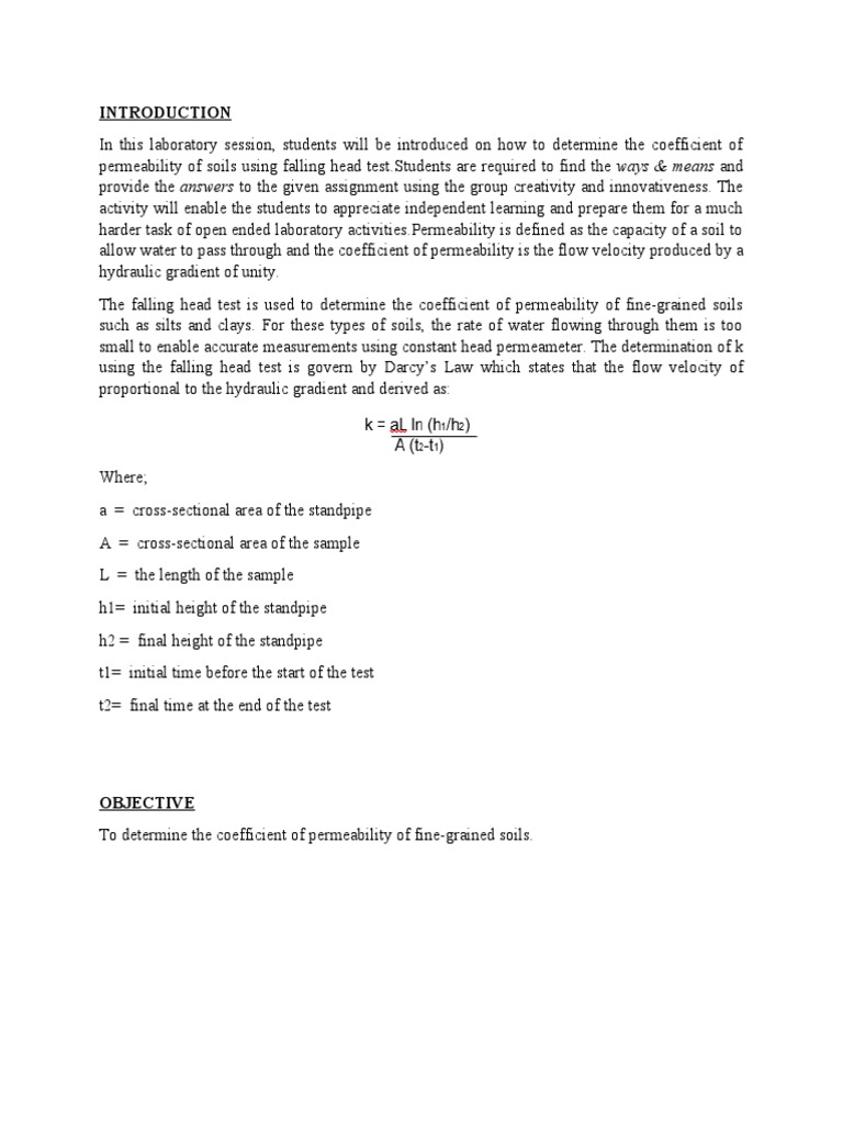 Falling Head Test-1 | PDF | Porosity | Permeability (Earth Sciences)