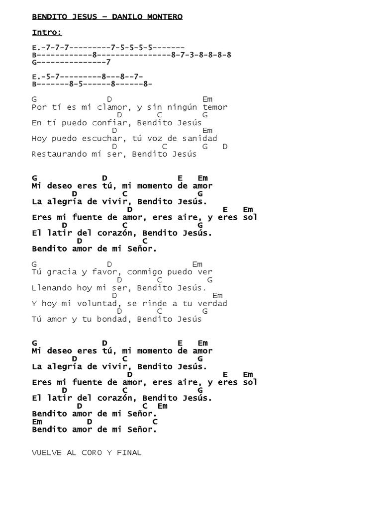 Acordes y letra de "Bendito Jesús" | PDF