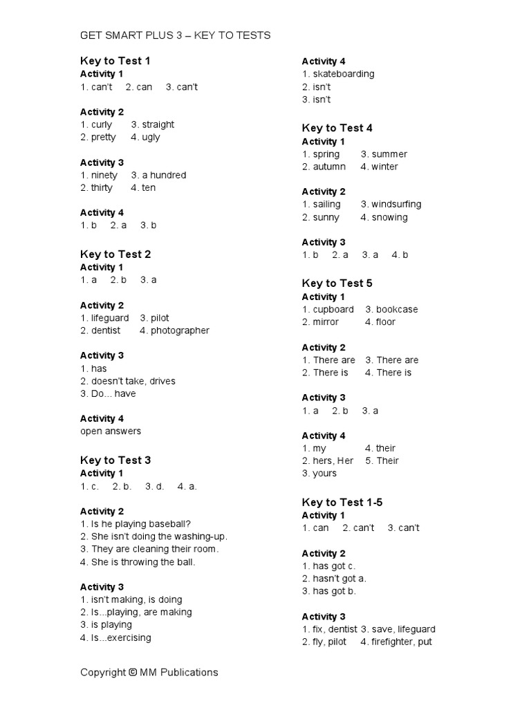 Get Smart Plus 3 - Malaysia - Key To Test | PDF
