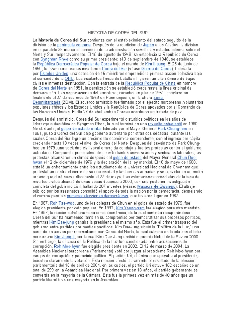 Historia De Corea Del Sur Pdf Guerra Coreana Corea