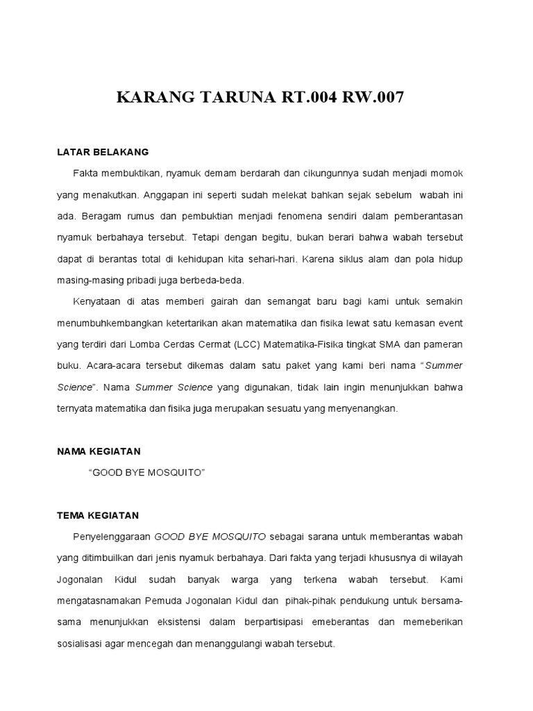 Proposal Fogging Karang Taruna Rt.004 | PDF