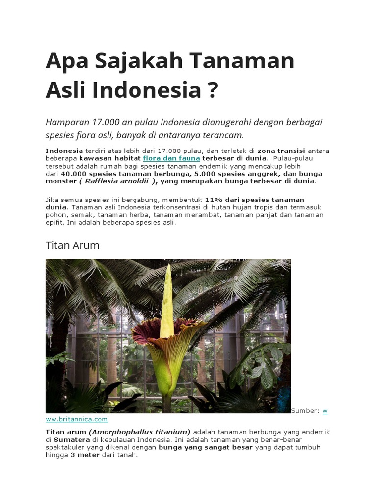 Daftar Bunga Asli Indonesia | PDF