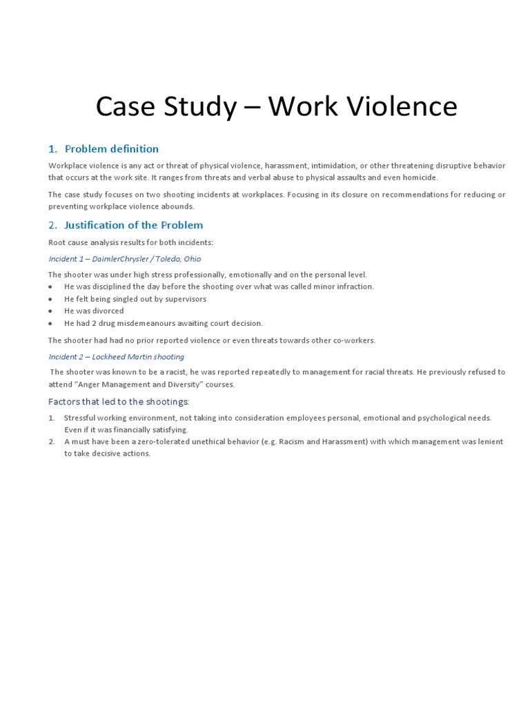 Case Study - Workplace Violence | PDF | Violence | Psychological Concepts