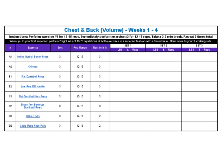 12 Week Lean Muscle Multiplier Workouts 1 of Each Chest and Back 2 Wk1 ...