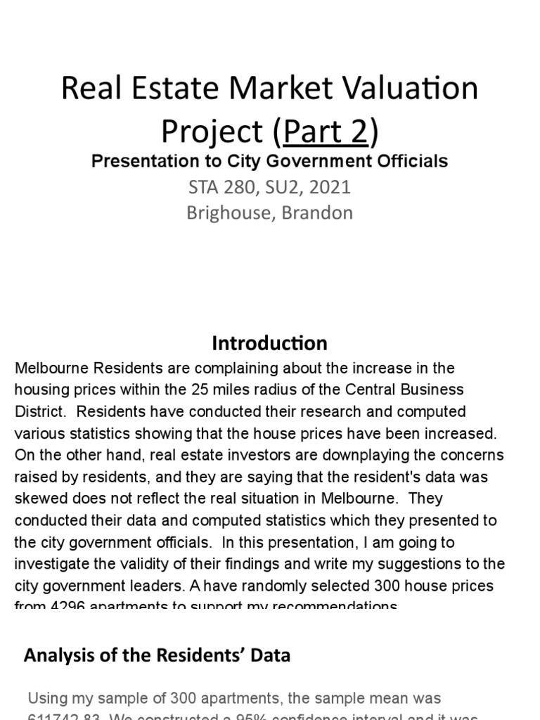Real Estate Market Valuation Project (Part 2) : STA 280, SU2, 2021 Brighouse, Brandon | PDF ...