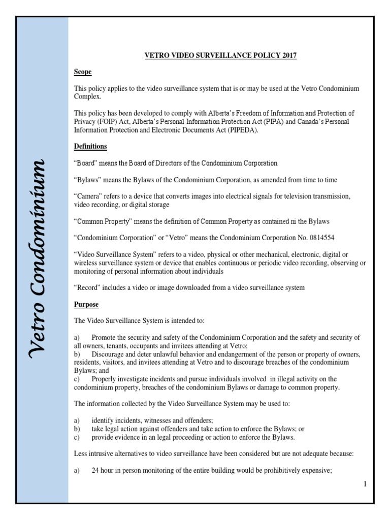 Policies & Rules - Video Surveillance Policy | PDF | Closed Circuit ...