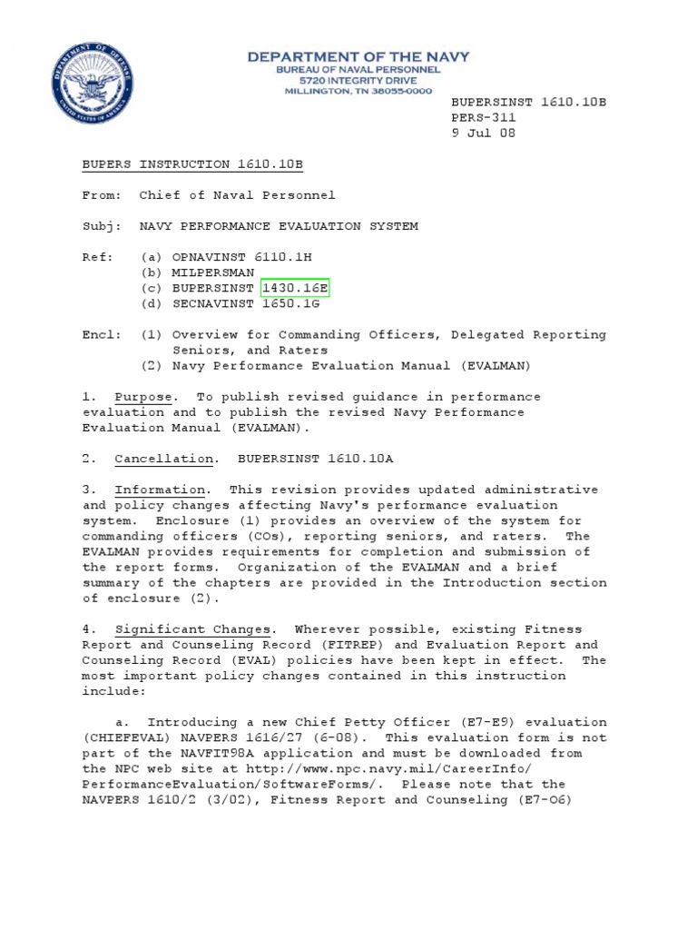 Bupersinst 1610.10 | PDF | Officer (Armed Forces) | United States Navy