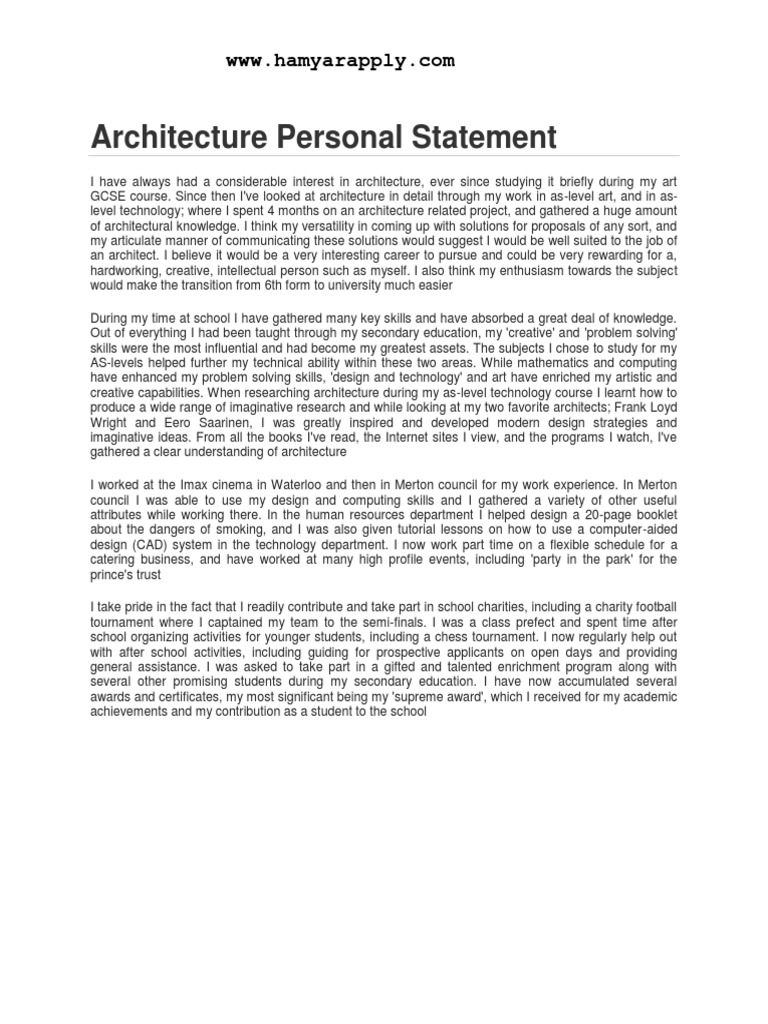 Architecture Personal Statement | PDF | Learning | Cognition