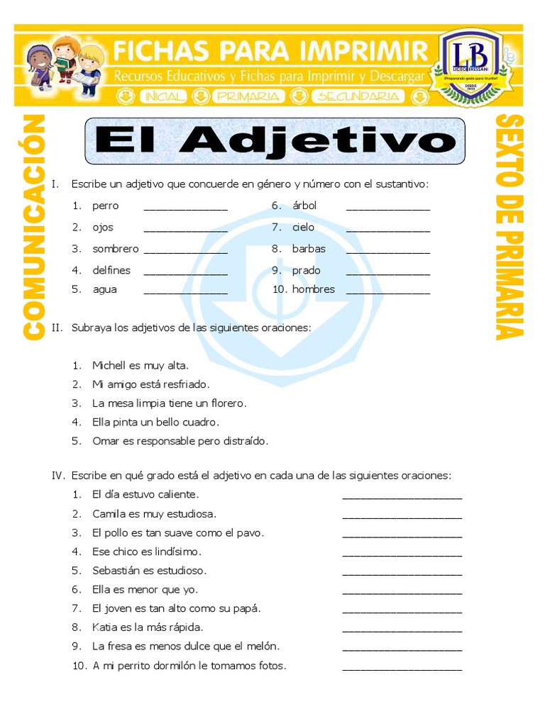 Hoja de Trabajo - Adjetivos | PDF