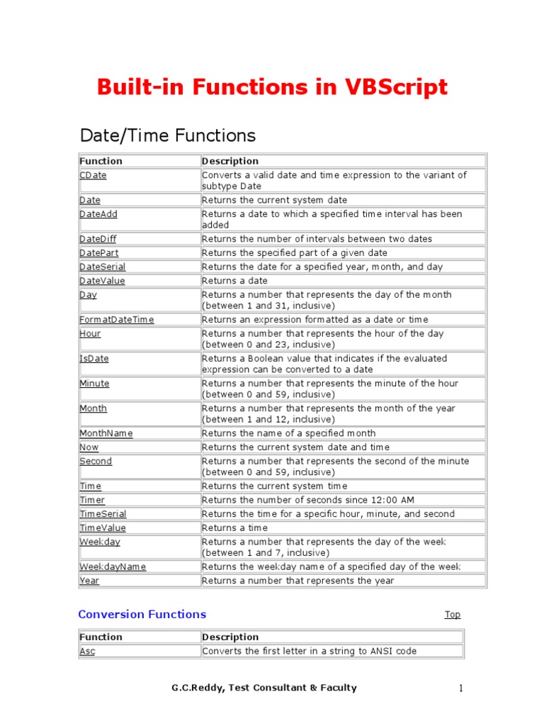Built In Functions In Vbscript Pdf Array Data Structure String Computer Science 4625