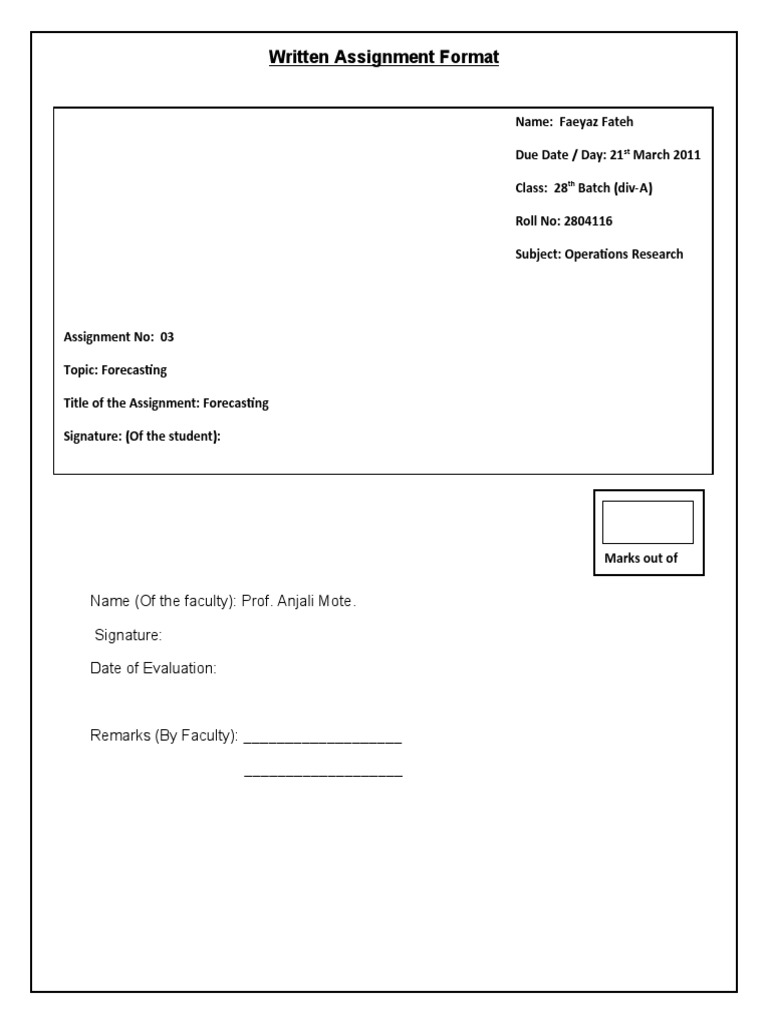 Written Assignment Format | PDF | Errors And Residuals | Applied ...