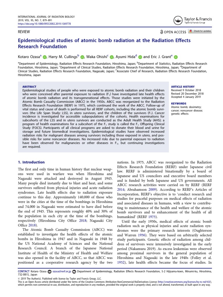 Epidemiological Studies of Atomic Bomb Radiation at The Radiation ...