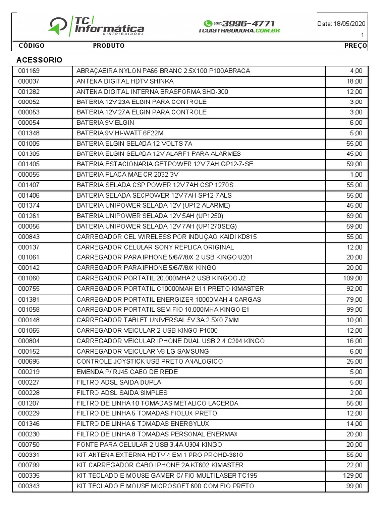 Tabela TC Informatica 180520 | PDF | Hardware de computador ...
