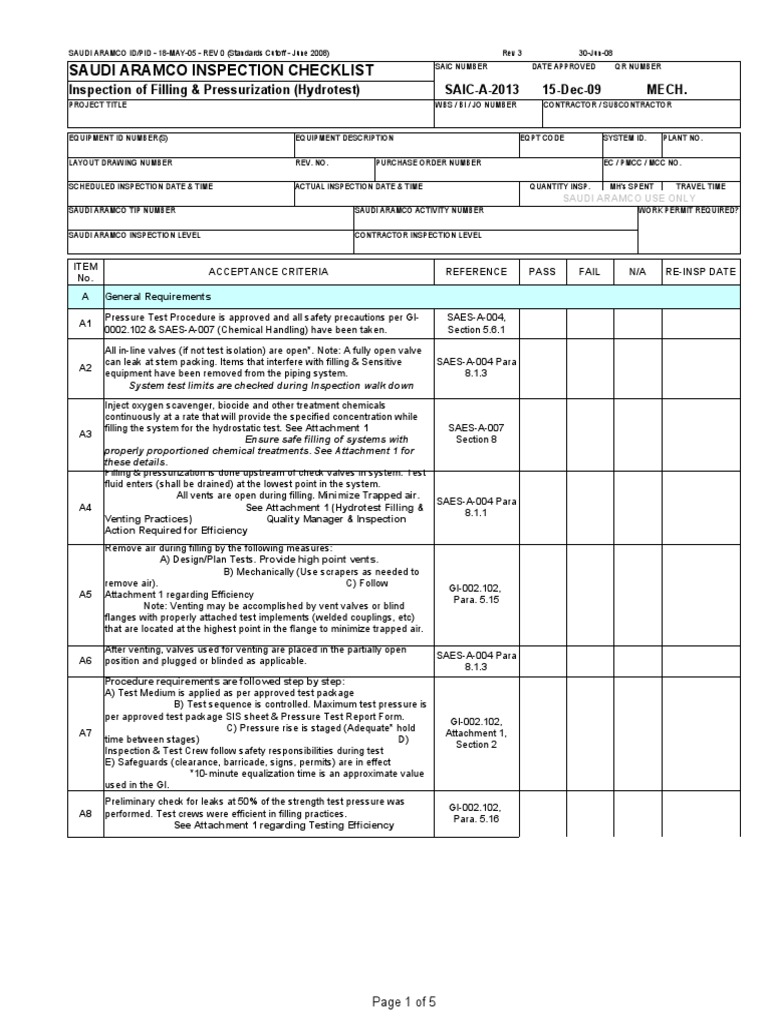 Saudi Aramco Inspection Checklist: Inspection of Filling ...