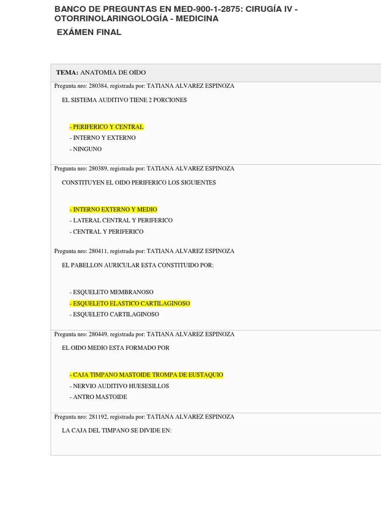 Otorrino Banco de Preguntas Completo-3 | Descargar gratis PDF | Oído | Neurología