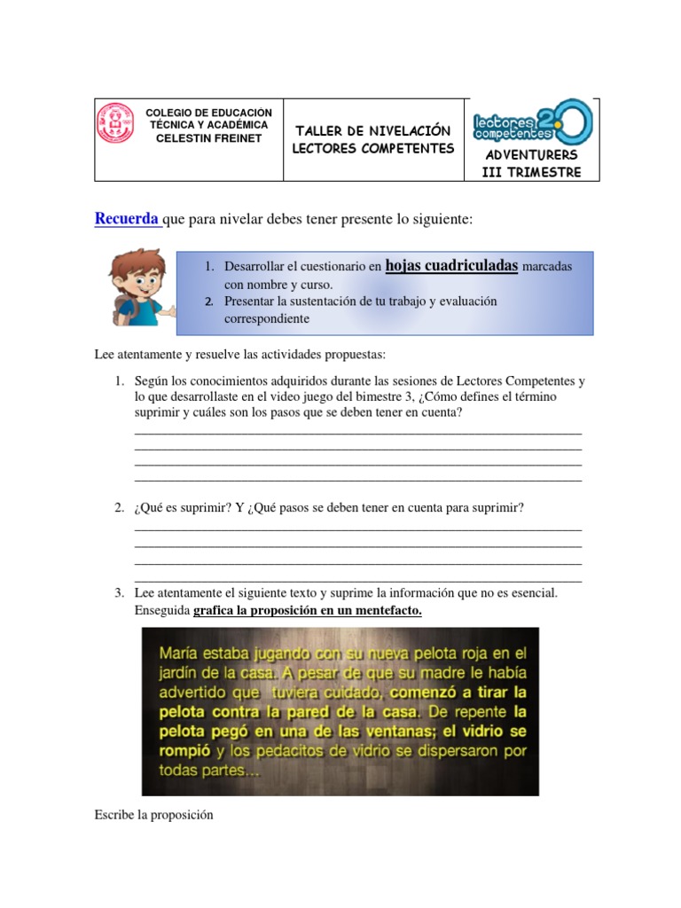 Taller de Nivelación: Lectores Competentes | PDF