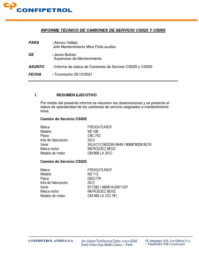 Informe - Tecnico CS025 y CS005 | PDF | Vehículos | Transporte
