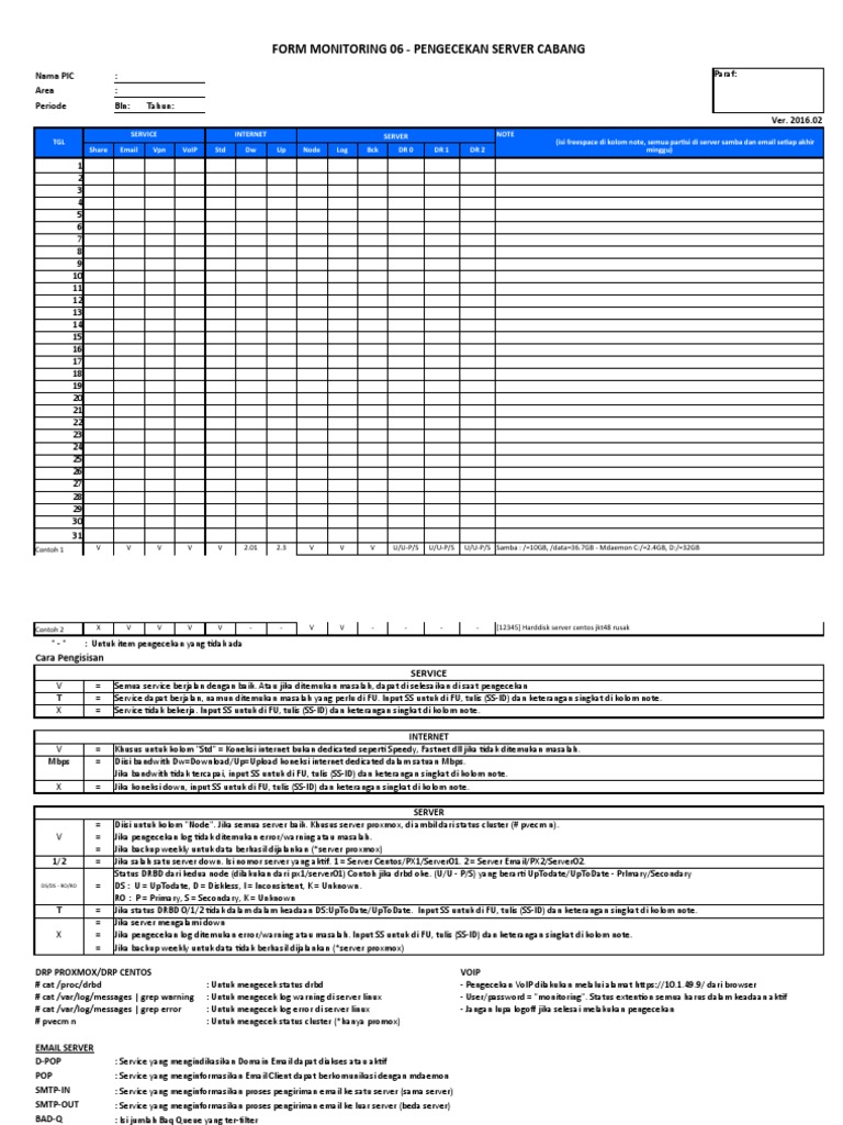 Form Monitoring 06 - Report Daily Server Cabang 2016 | PDF