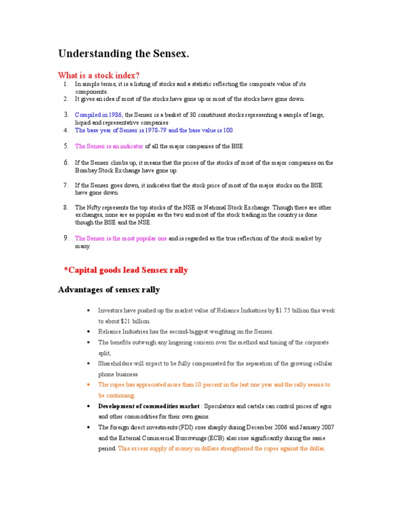 Understanding The Sensex.: What Is A Stock Index? | PDF | Stocks ...