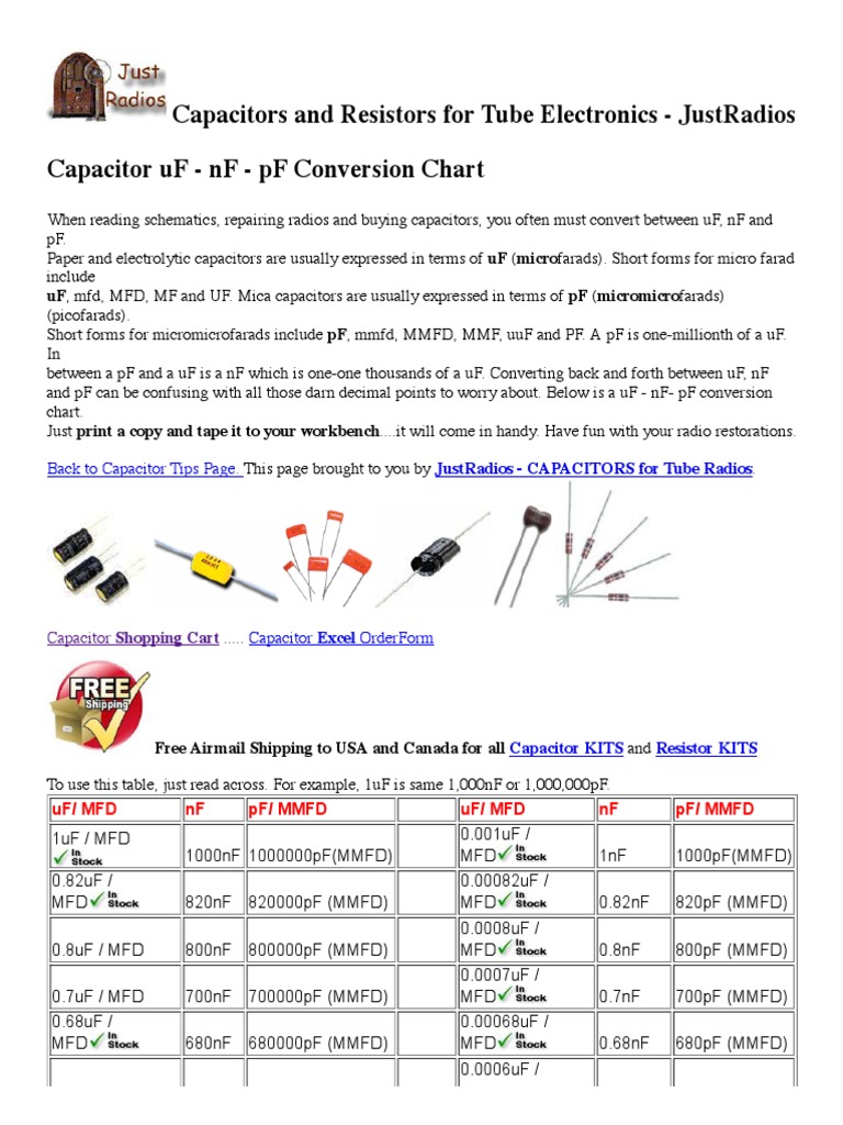 Capacitor Uf NF PF Conversion Chart | PDF | Capacitor | Electrical Engineering