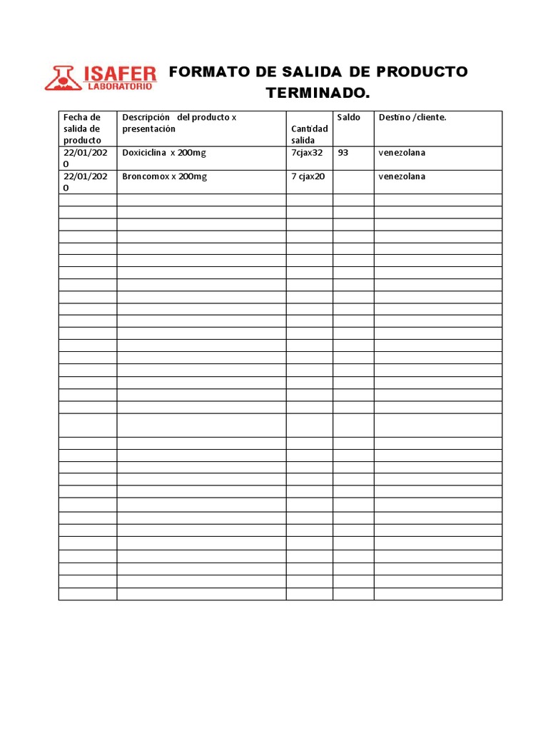 Formato de Salida de Producto Terminado | PDF