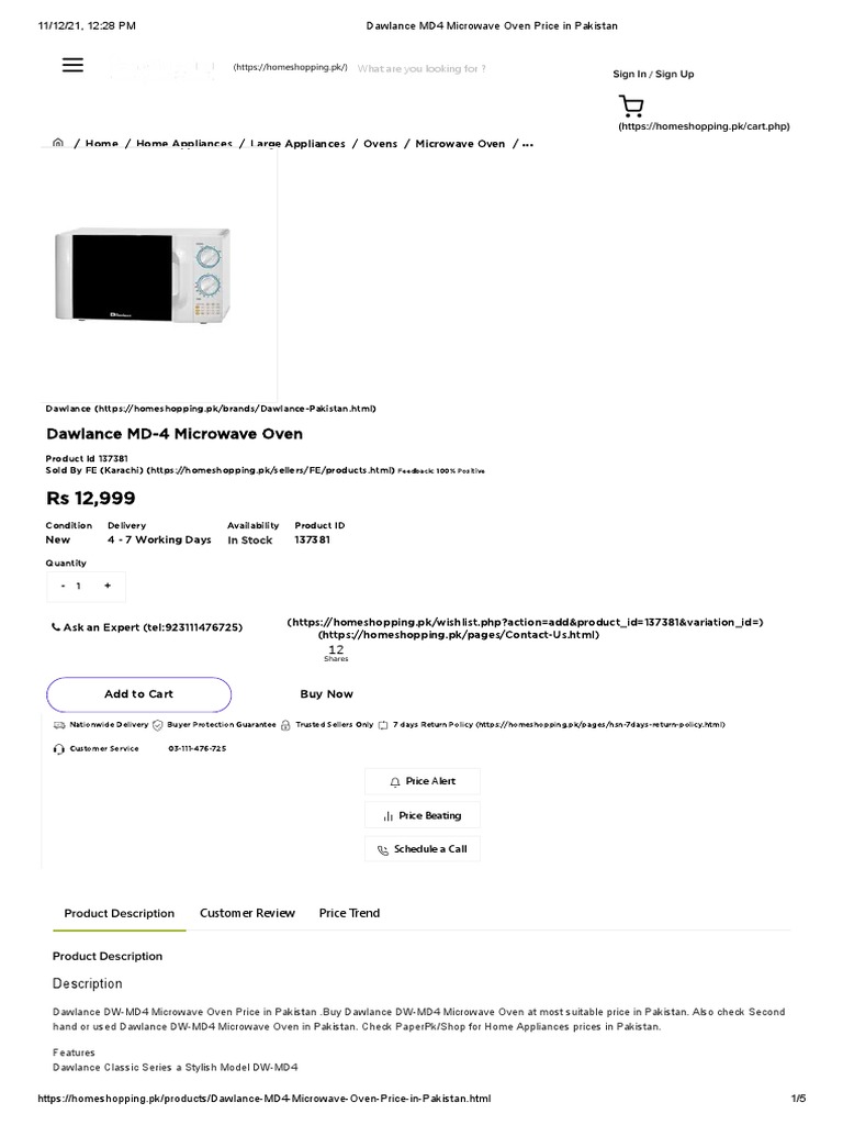 Home Shopping Dawlance MD4 Microwave Oven Price in Pakistan | PDF | Electronics | Computing