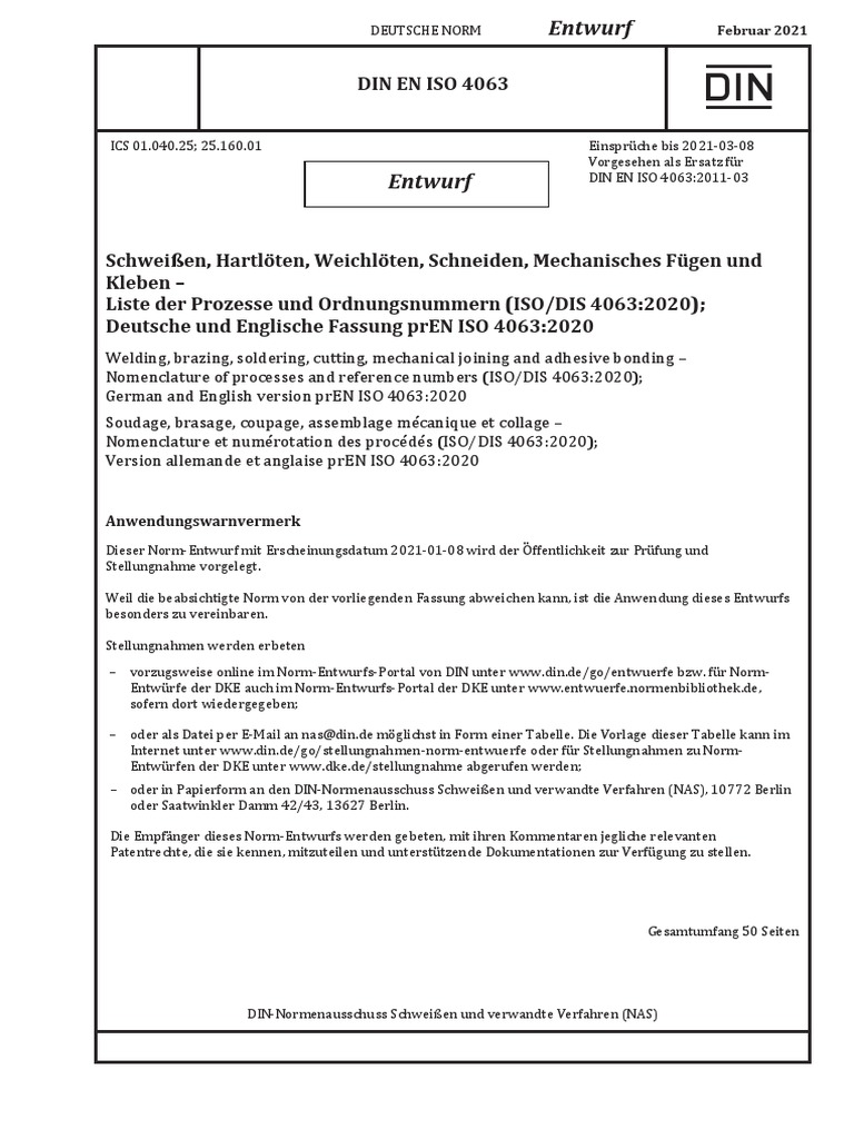 Din en Iso 4063: Anwendungswarnvermerk | PDF