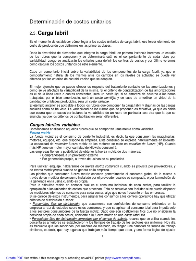 Carga fabril y costos en producción | PDF | Costo | Amortización (Negocio)