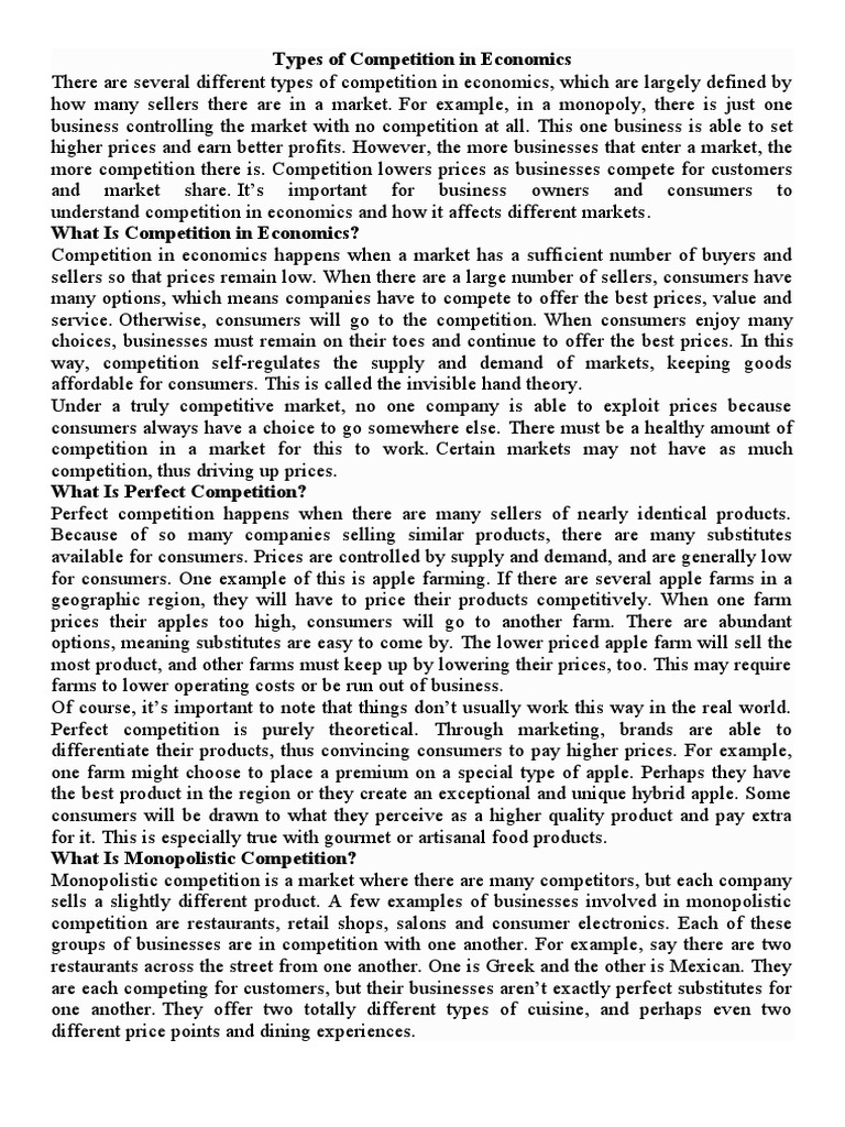 Types of Competition in Economics | PDF | Monopoly | Perfect Competition
