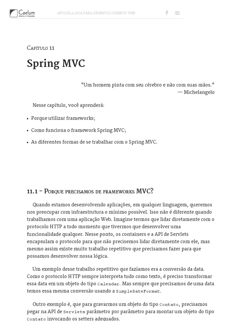 Spring MVC - Java para Desenvolvimento Web | PDF | Model-View – Controller (MVC) | Protocolo de ...