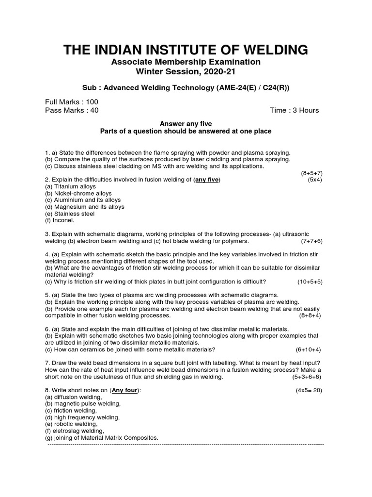Winter 2020 AMIIW Question Papers | PDF | Construction | Welding