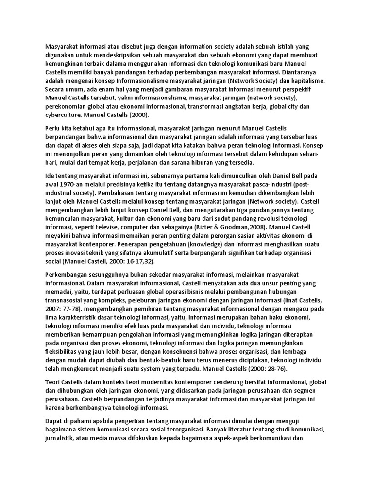 Network Society, Perspektif Manuel Castells | PDF