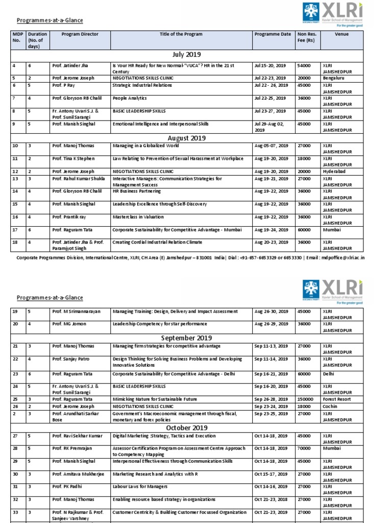 MDP 2019 20 Schedule | PDF | Business | Economies