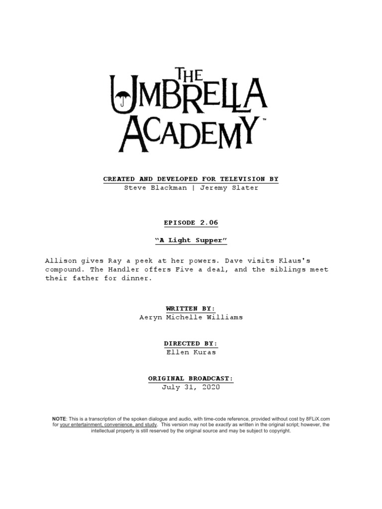 The Umbrella Academy Episode Script Transcript Season 2 06 A Light ...
