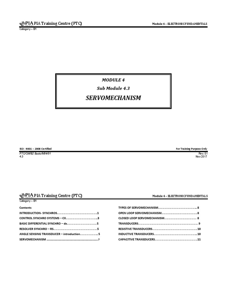 Servomechanism: PIA Training Centre (PTC) | PDF | Force | Manufactured Goods
