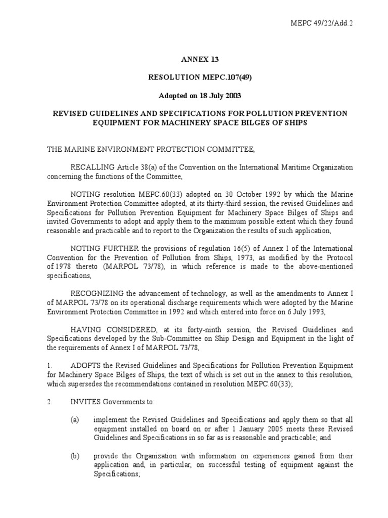Resolution MEPC 107 | PDF | Pump | Water