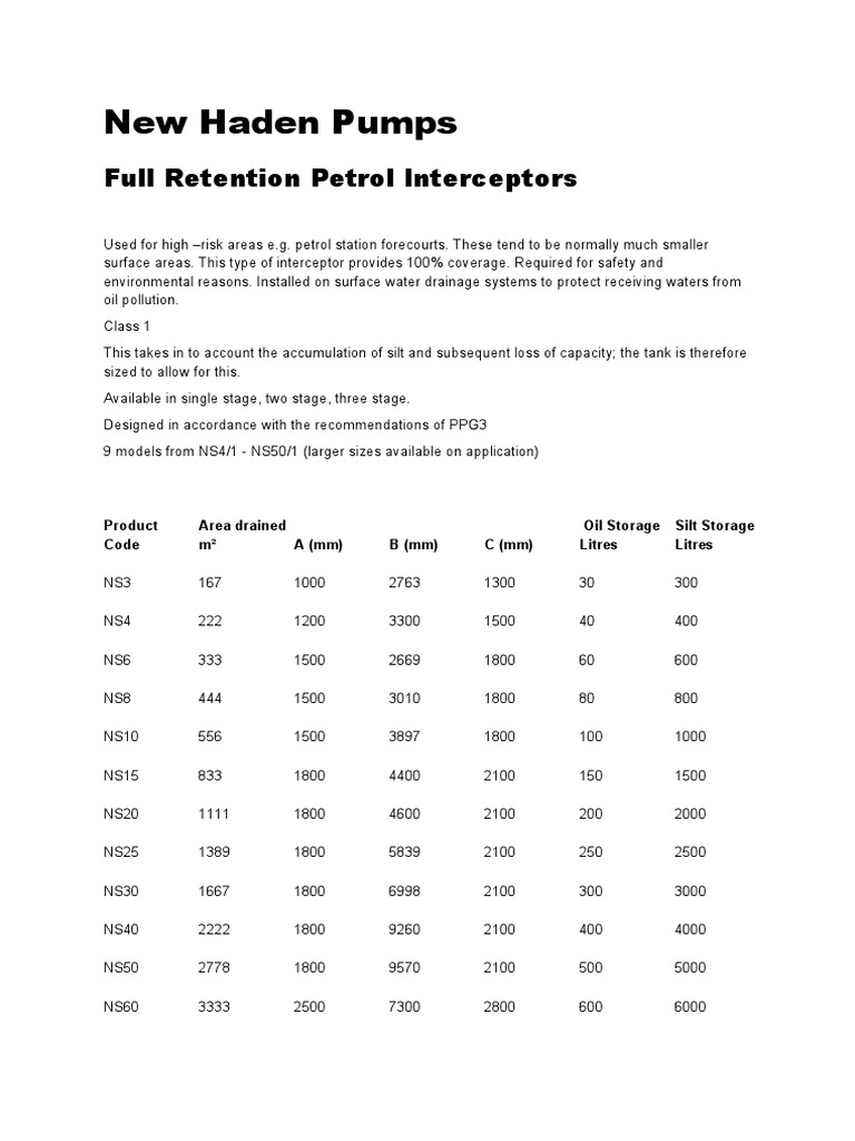 New Haden Pumps: Full Retention Petrol Interceptors | PDF ...