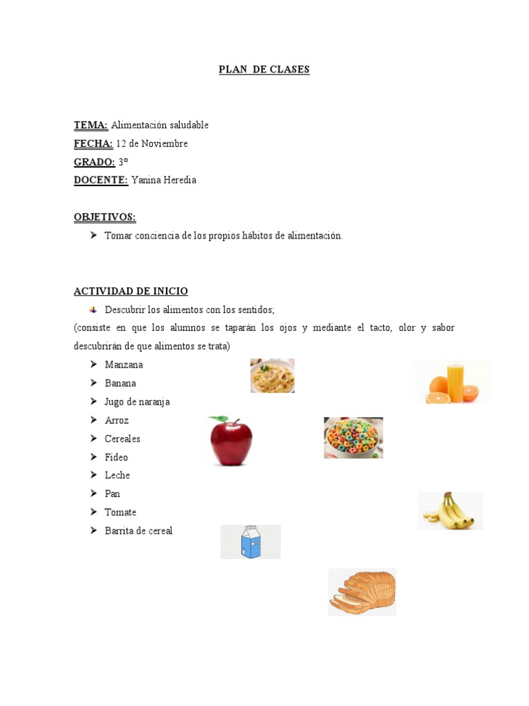 Plan de Clase: Alimentación Saludable | PDF