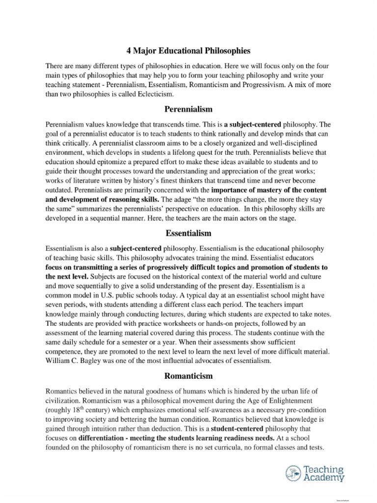 4 Major Educational Philosophies | PDF