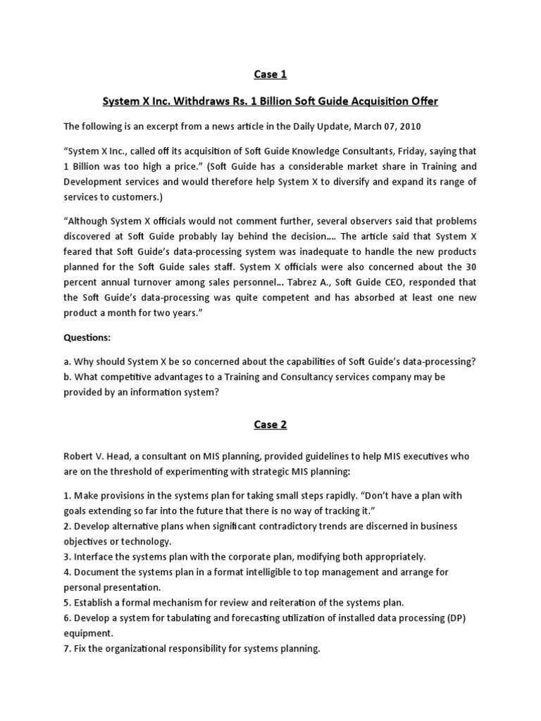 Case 1 System X Inc. Withdraws Rs. 1 Billion Soft Guide Acquisition ...