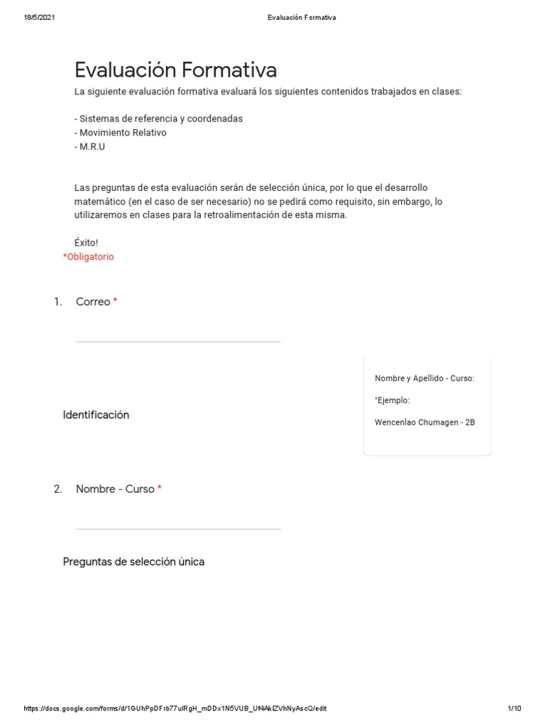 2B Evaluación Formativa - Formularios de Google | PDF | Velocidad | Aceleración