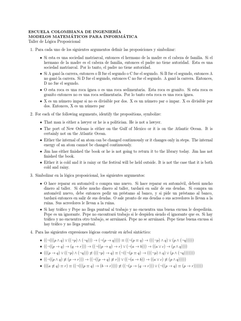 Taller 16 | PDF | Expresiones lógicas | Lógica