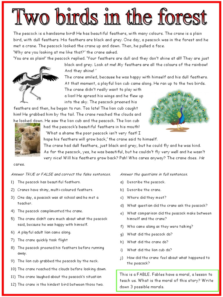 The Peacock and the Crane Fable | PDF | Peafowl | Ornithology