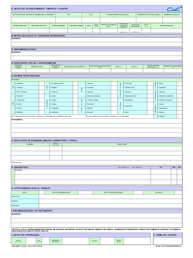 SNS-MSP Form. HCU 079 - HC REINTEGRO | PDF | Abdomen | Anatomía